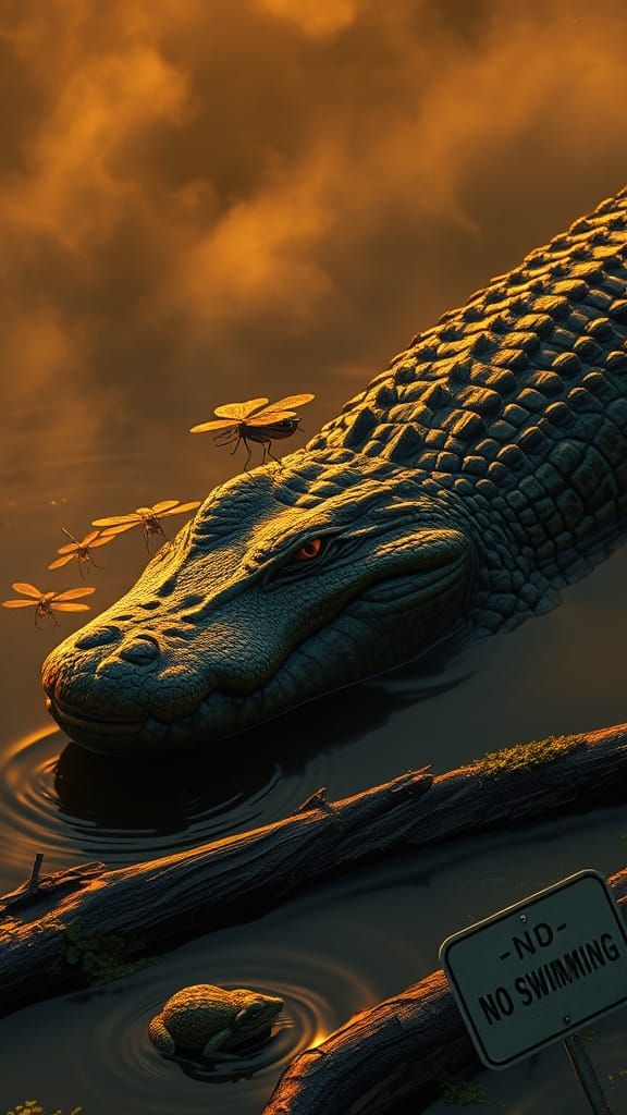 Hyper-Realistic Nile Crocodile in Murky Swamp - AI Art