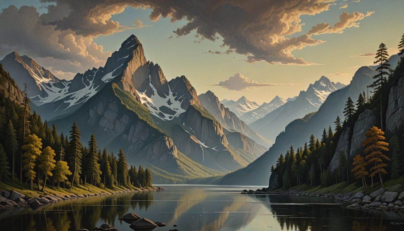 Surreal Cubist Mountains in Dark Academia Style - AI Art