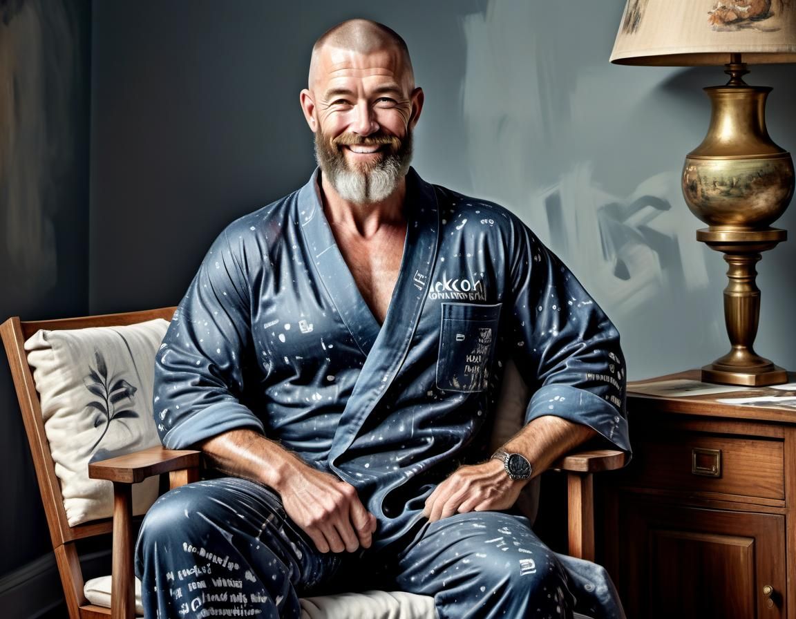 Handsome strong masculine man in pyjamas - AI Generated Artwork ...