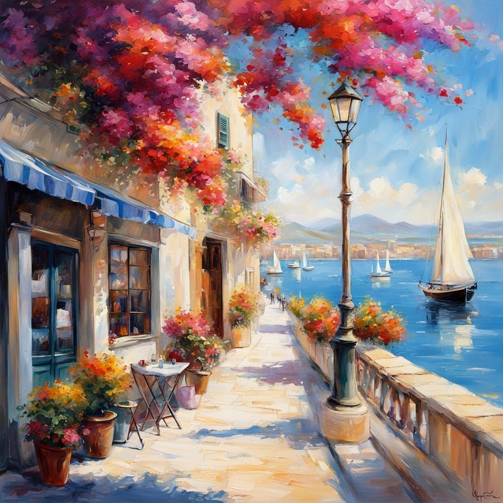 water color, summer - Vibrant Summer Street Scene in Rubens...