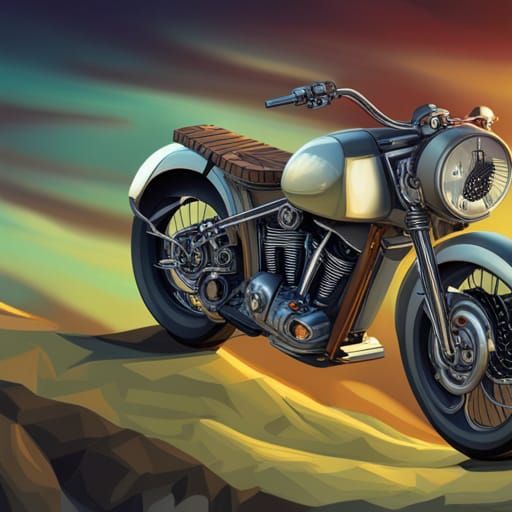 a retro-futuristic war motorcycle, armored and loaded with weapons ...