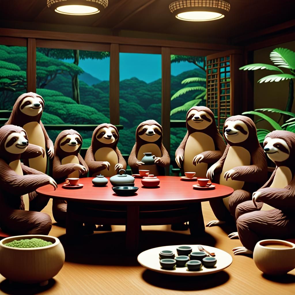 Sloth tea ceremony 2 - AI Generated Artwork - NightCafe Creator