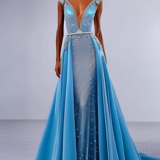Ethereal crystal blue met gala dress with shimmery sliver accents ...