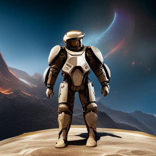 cinematic photography of soldier in space armor (Gold and Black ...