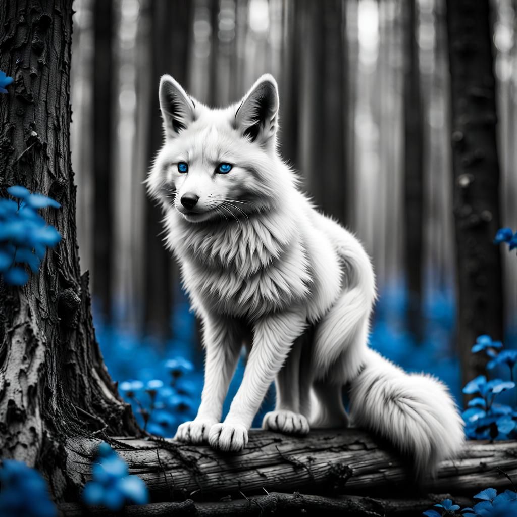 White fox - blue ground - AI Generated Artwork - NightCafe Creator