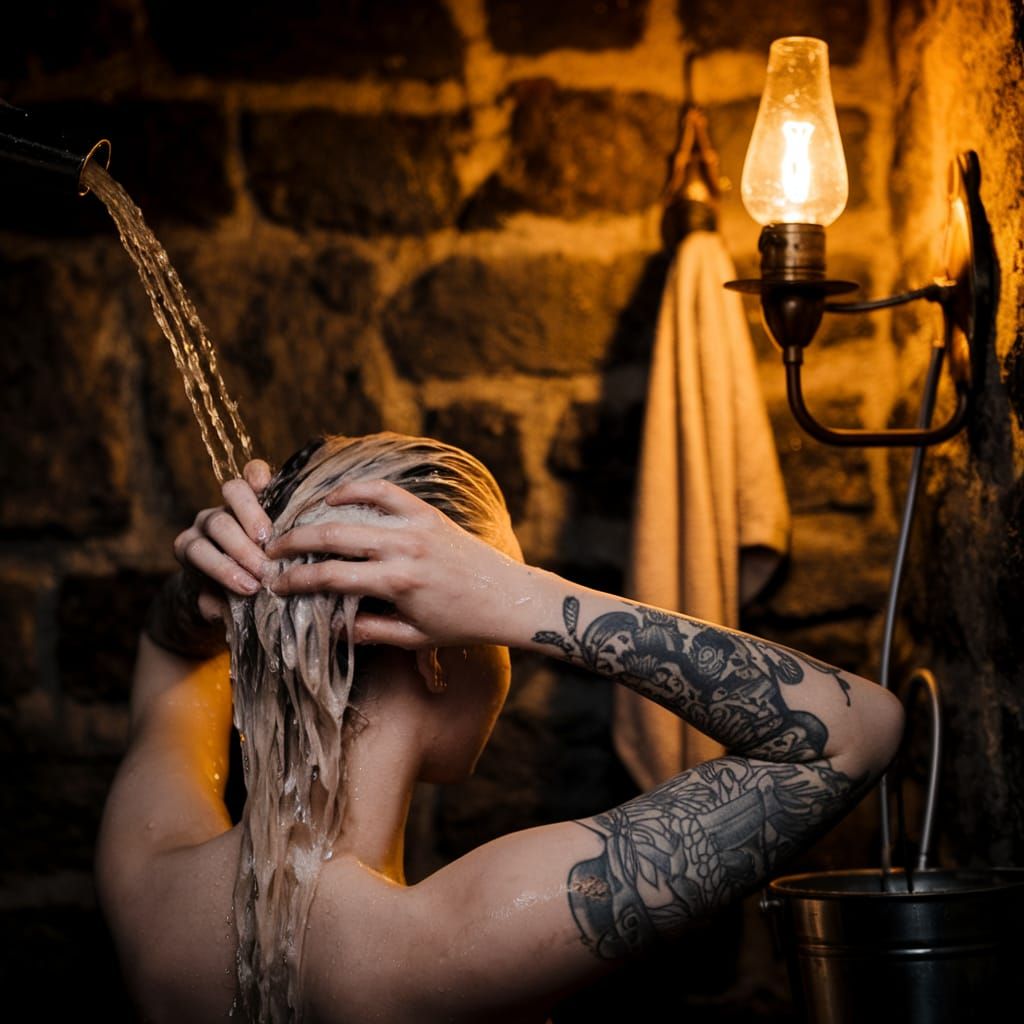 Early Morning Shower - Medieval Bathhouse Beauty with Intric...