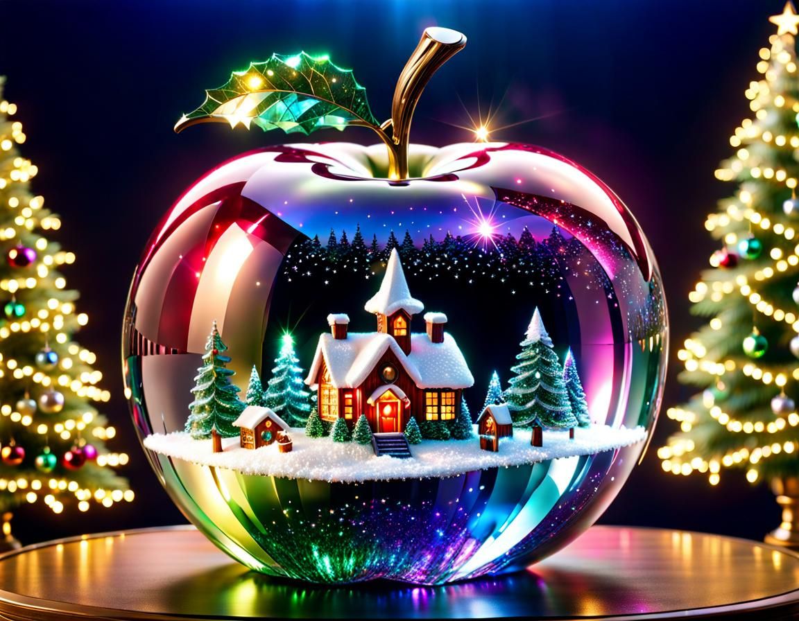 a Giant crystal Apple, Christmas Scene inside the apple - AI Generated ...