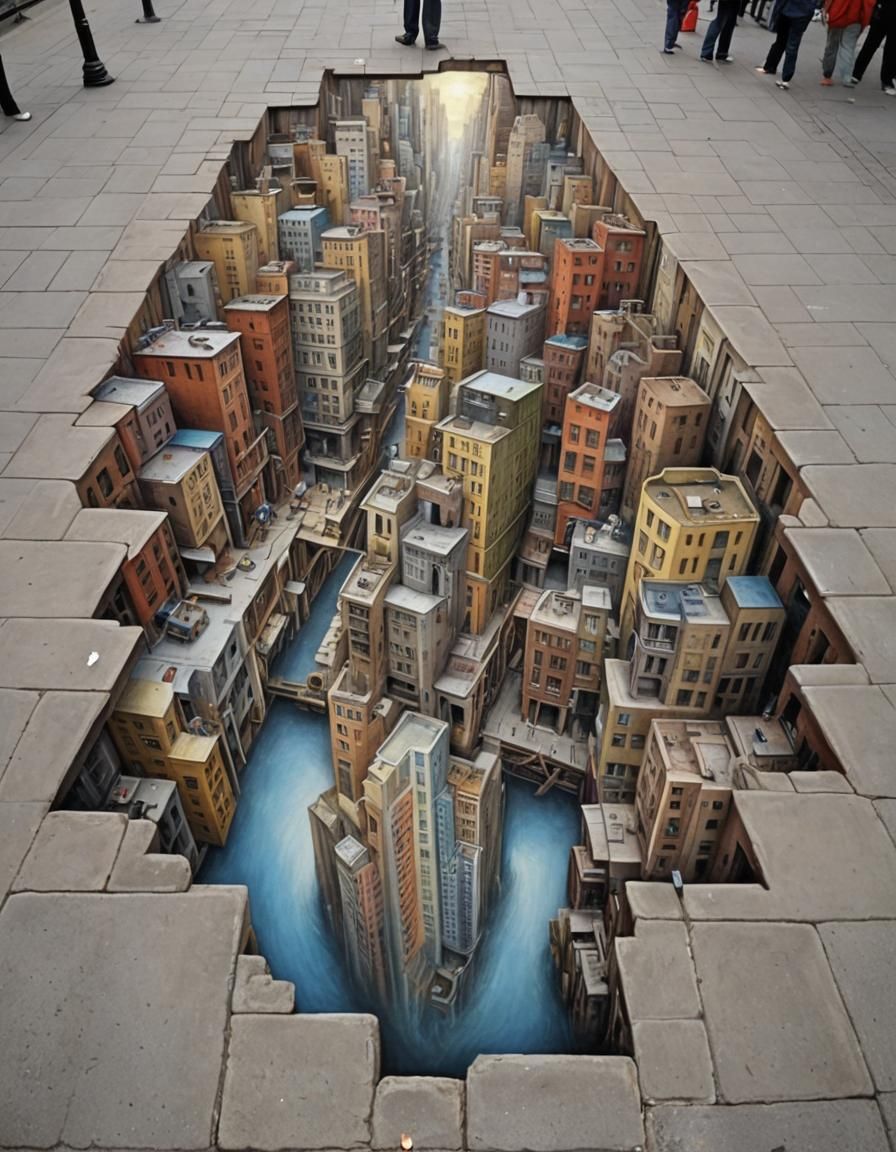 Anamorphosis Sidewalk Art - AI Generated Artwork - NightCafe Creator
