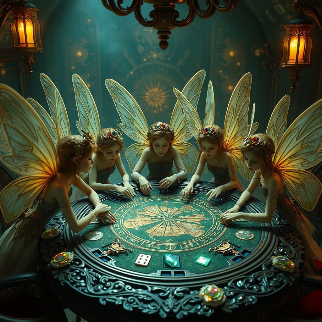 Tooth Fairies playing Poker - Whimsical Fairies Engage in Hi...