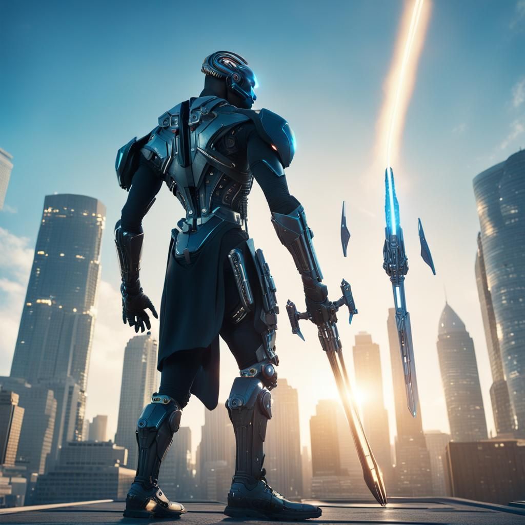 m5 - Epic Superhero Ascends in Sci-Fi Skyline