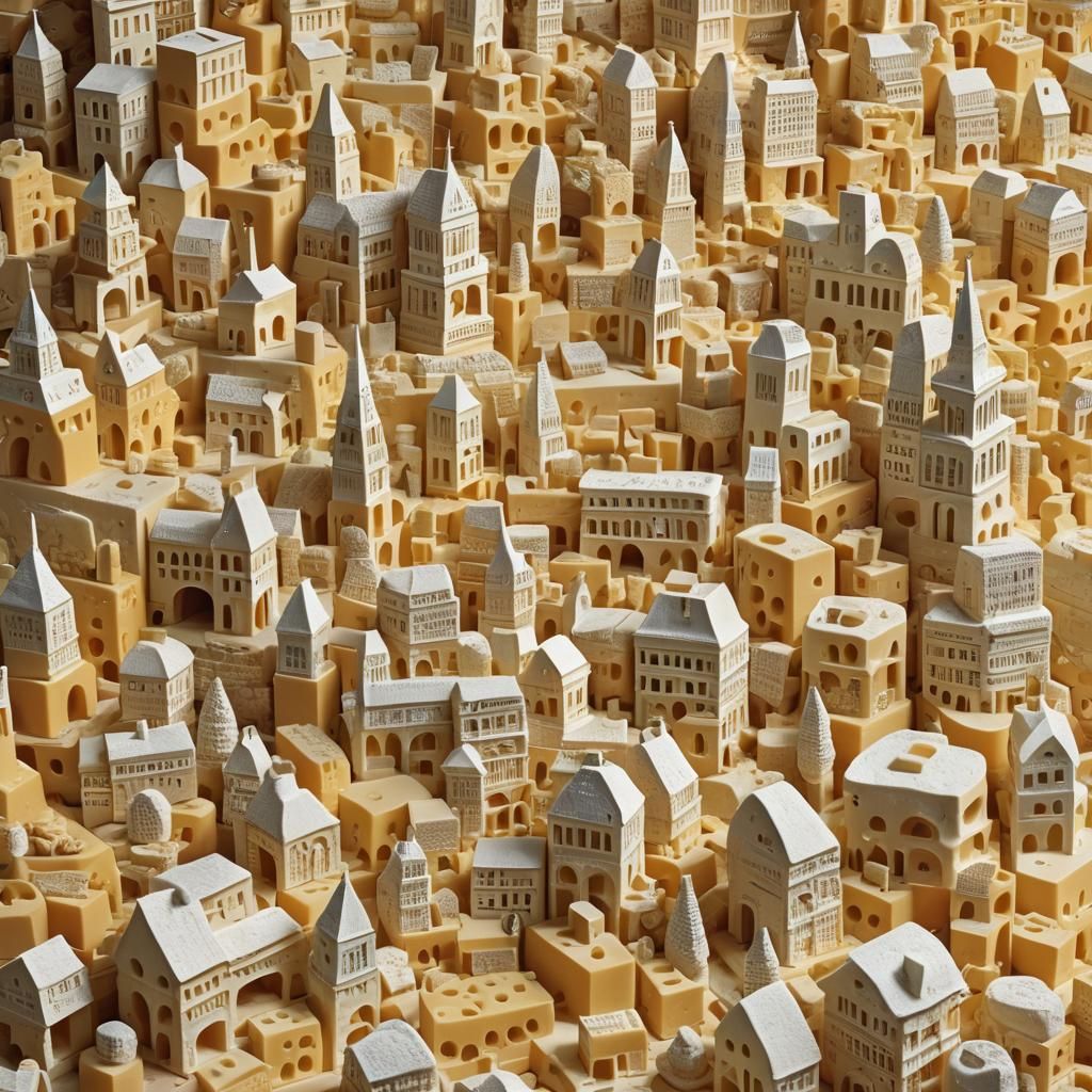 Surrealistic Cheese Metropolis in Whimsical Archit... - AI Art