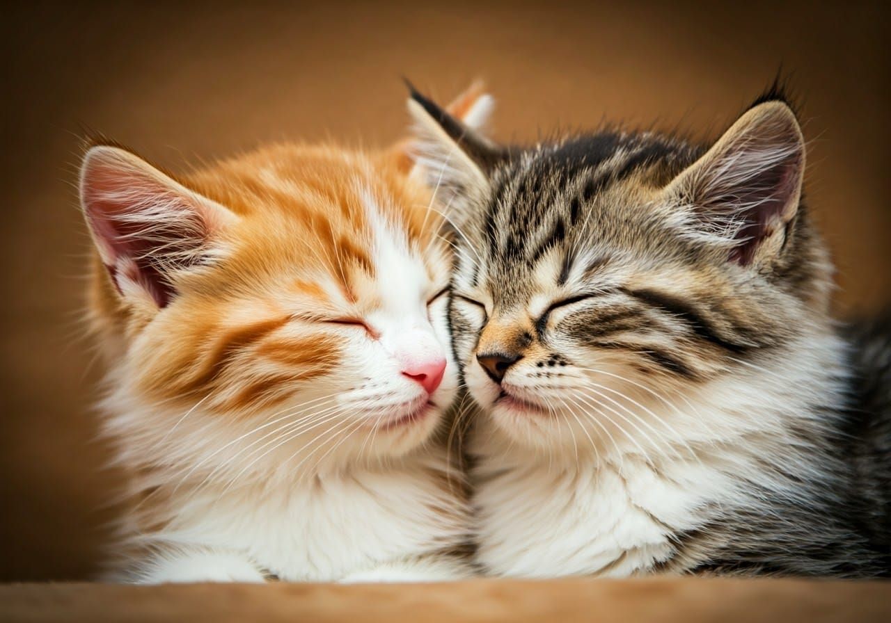 nose to nose - Cuddly Kittens Snuggle in Warm Light