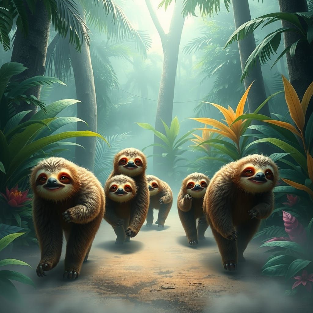 Family of sloths - Sloths in a Misty Rainforest, Whimsical ...