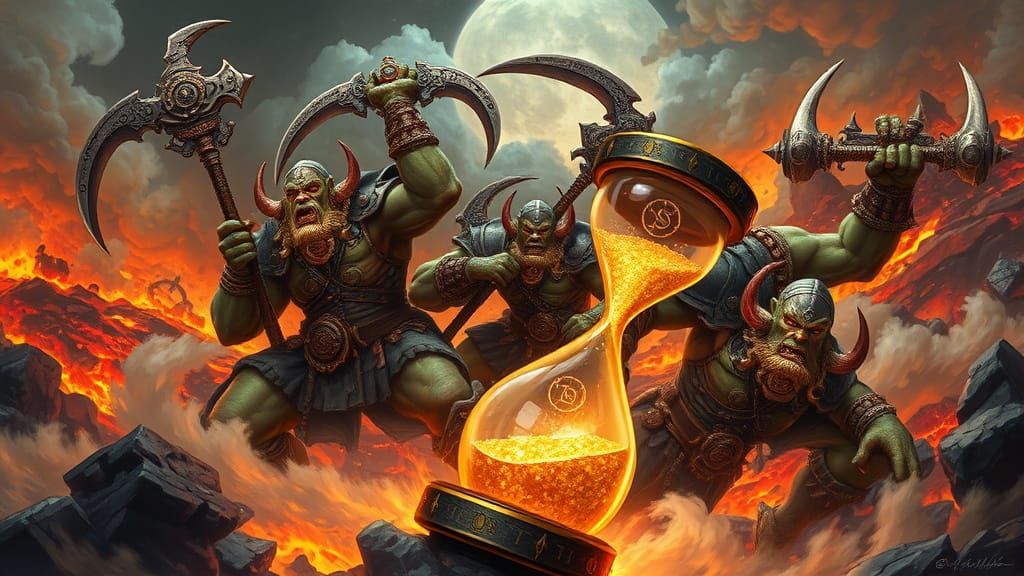 Majestic Orcs Forge Through Swirling Clockwork Vor... - AI Art