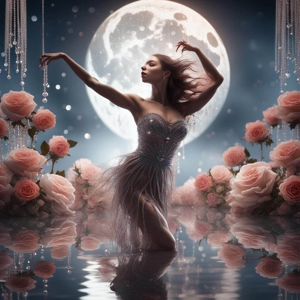 dancing in moonlight - Enchanting Moonlit Ballerina on a Cr...