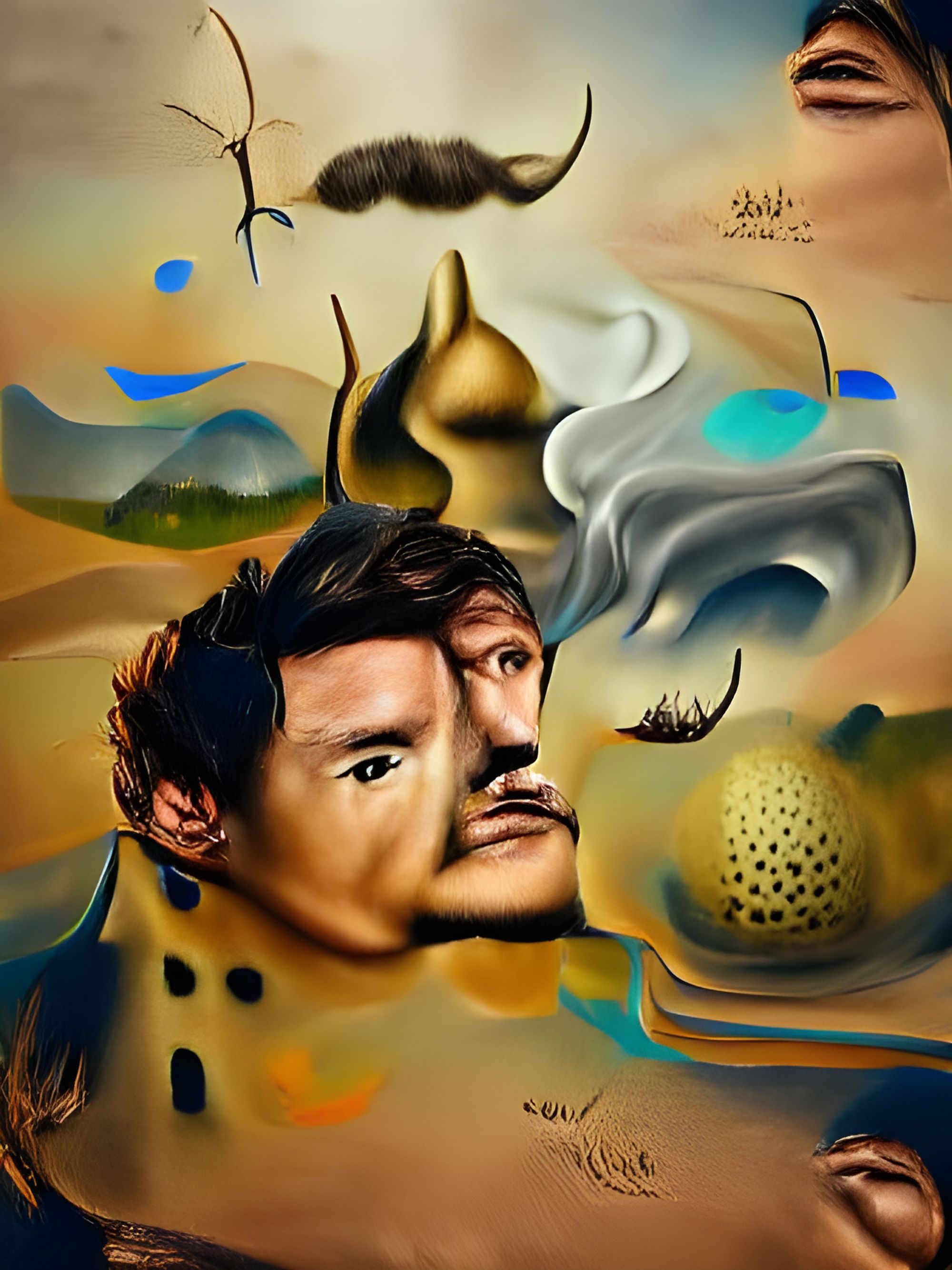 Portrait of Pedro Pascal :: in the style of Salvador Dalí :: landscape ...