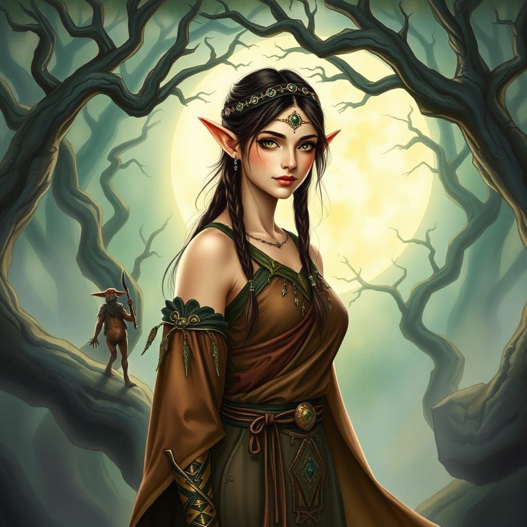 Elf - Regal Elf Maiden in Moonlit Forest