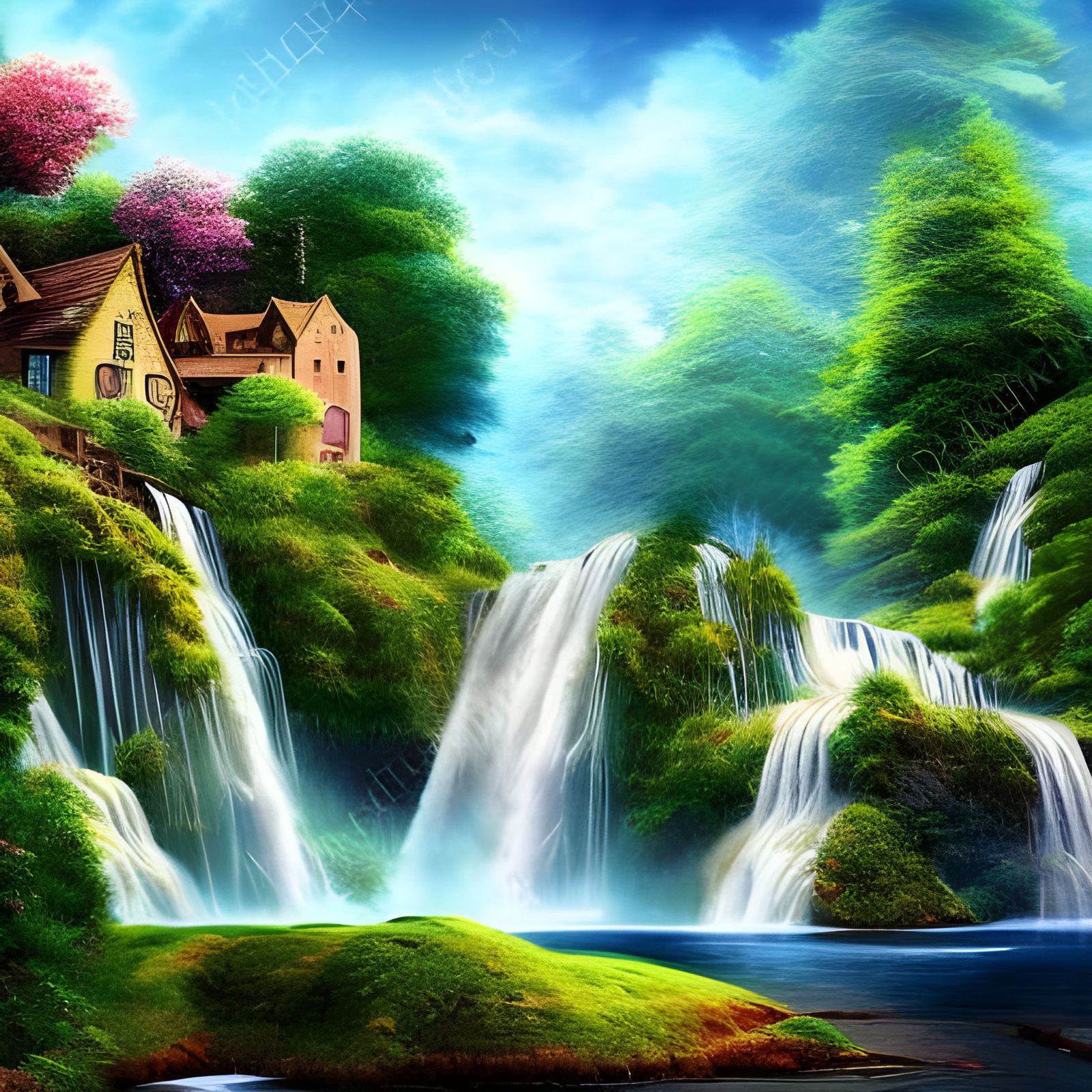 Waterfalls - AI Generated Artwork - NightCafe Creator