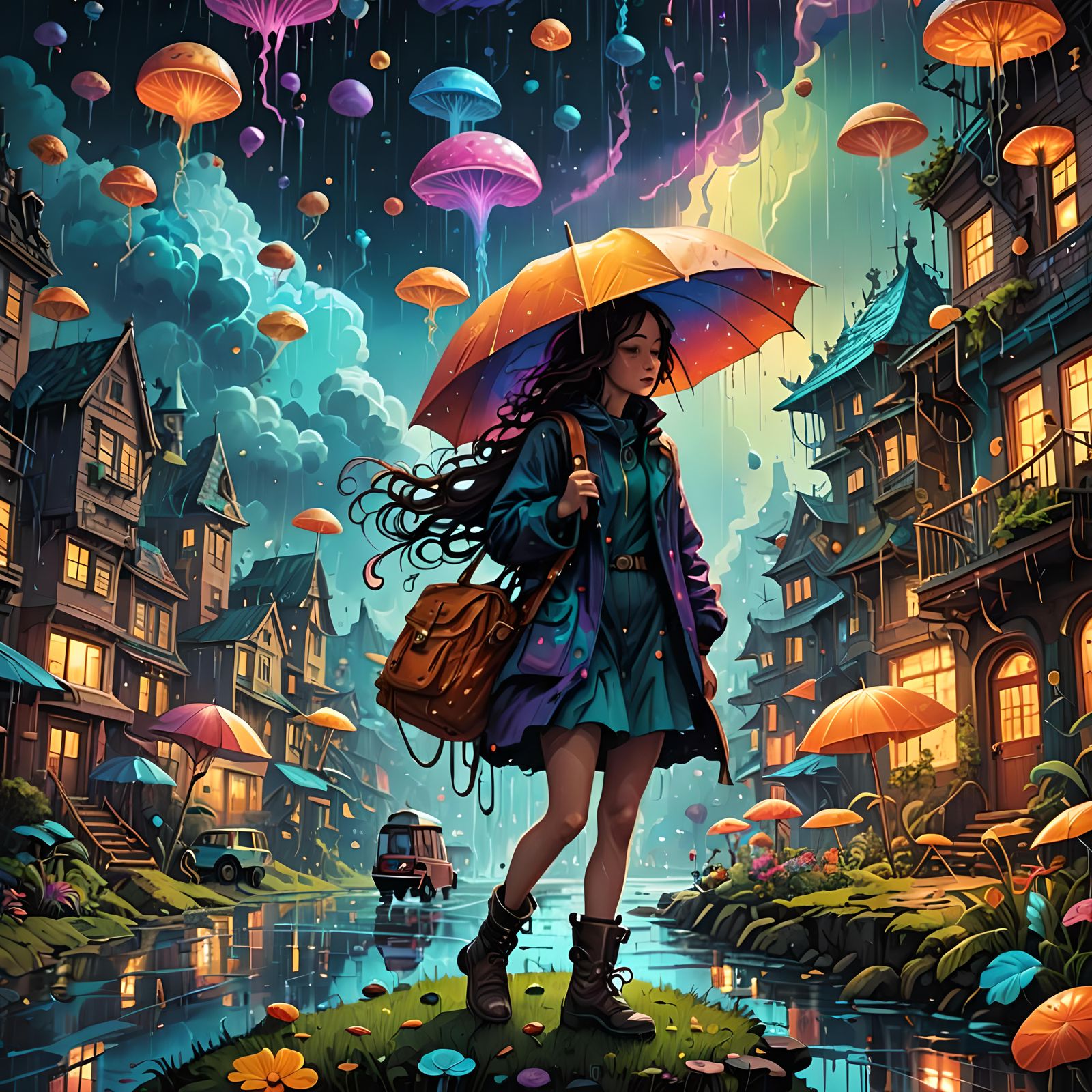 Psychedelic Rain - AI Generated Artwork - NightCafe Creator