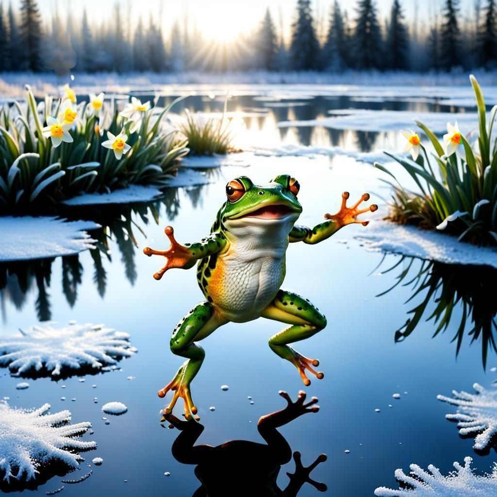 Frogs spring in spring - AI Generated Artwork - NightCafe Creator
