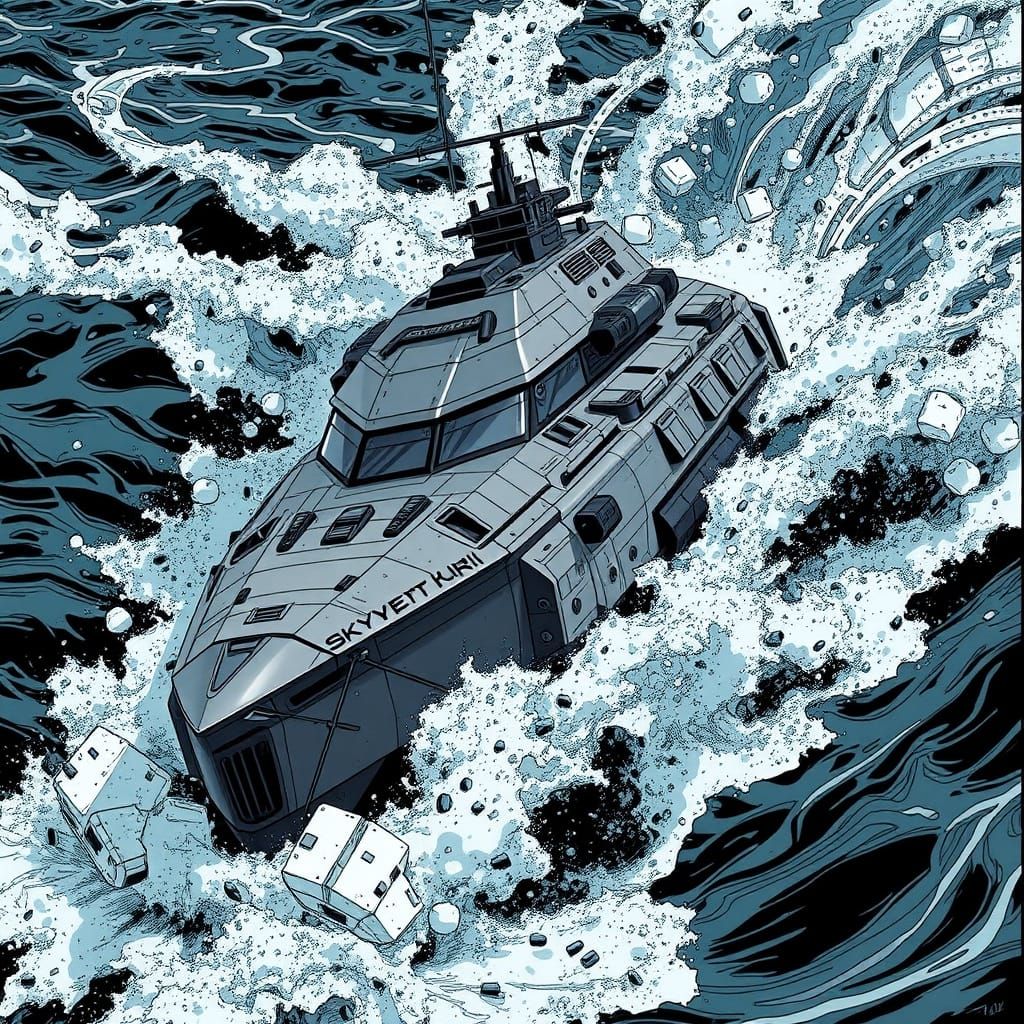 Post-Apocalyptic Skynet Naval Combat Vehicle in Gr... - AI Art