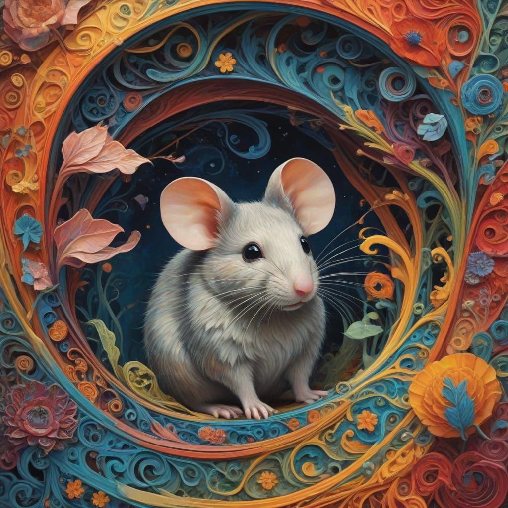 Whimsical Mice Amidst Vibrant Fractals in a Surrea... - AI Art