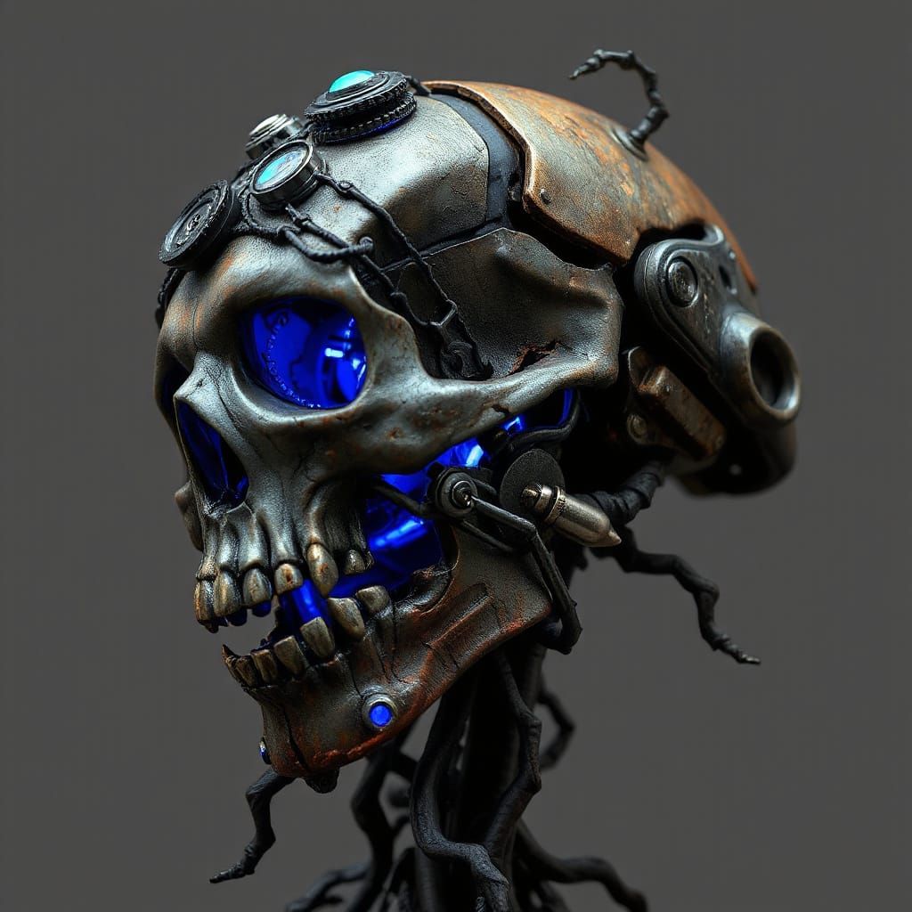 Juggernaut Flux Lightning - Cyberpunk Skull with Gears and C...