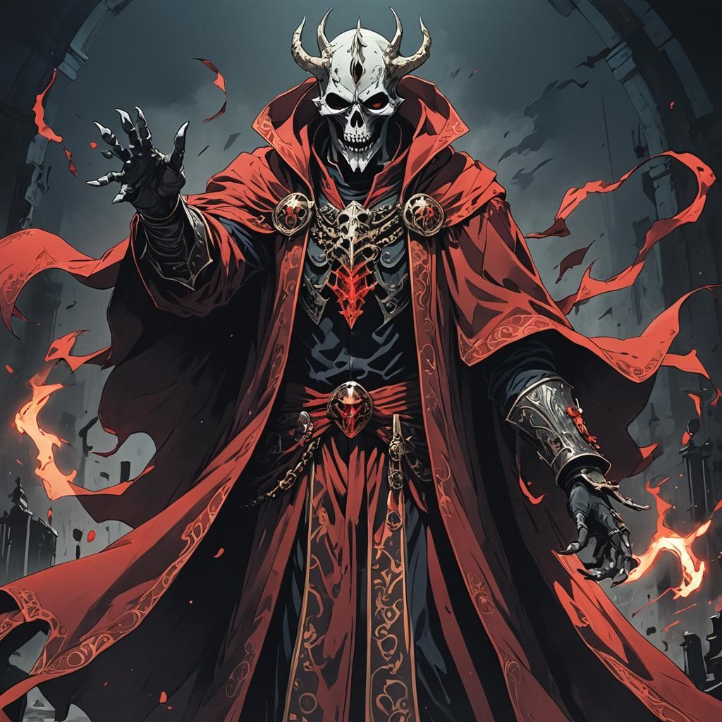 Spectral Anime Lich in Crimson Robes - AI Art