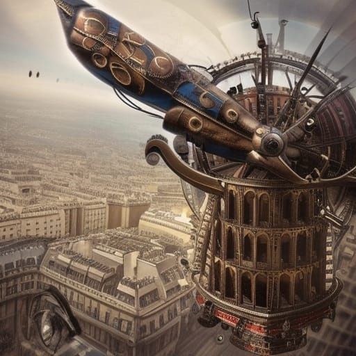 Steampunk flying machine in Paris - AI Generated Artwork - NightCafe ...