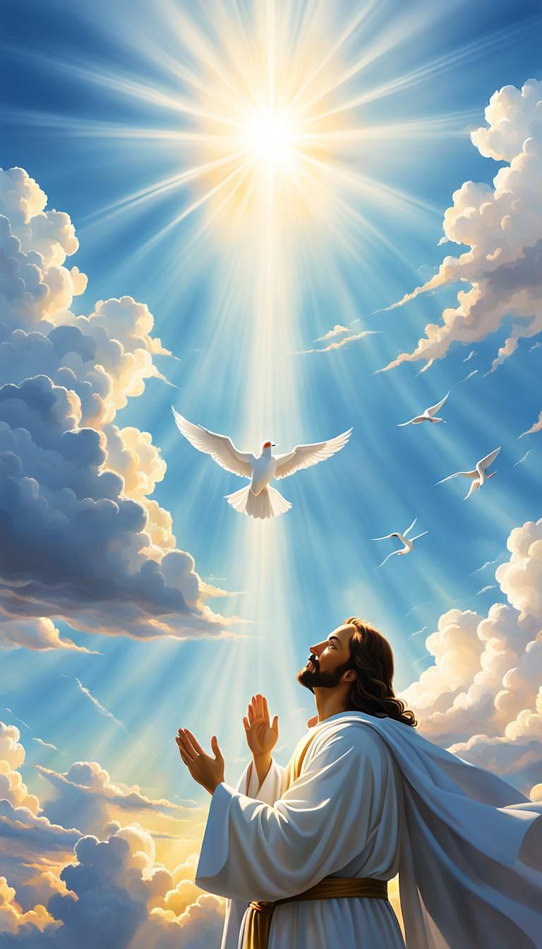 Clouds, sunlight, holy spirit, jesus blessing, a peaceful scene - AI ...