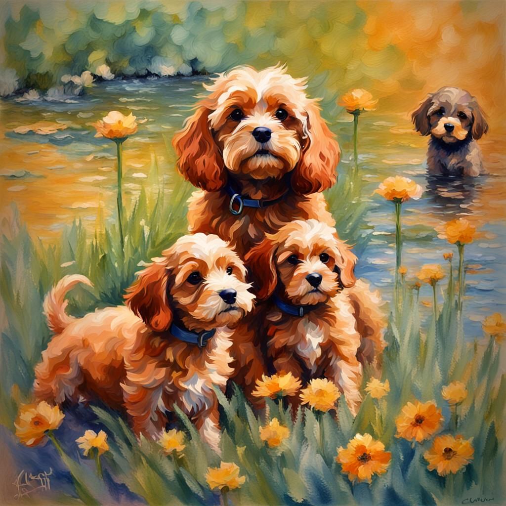 Mother Cavapoo and Babies - AI Generated Artwork - NightCafe Creator