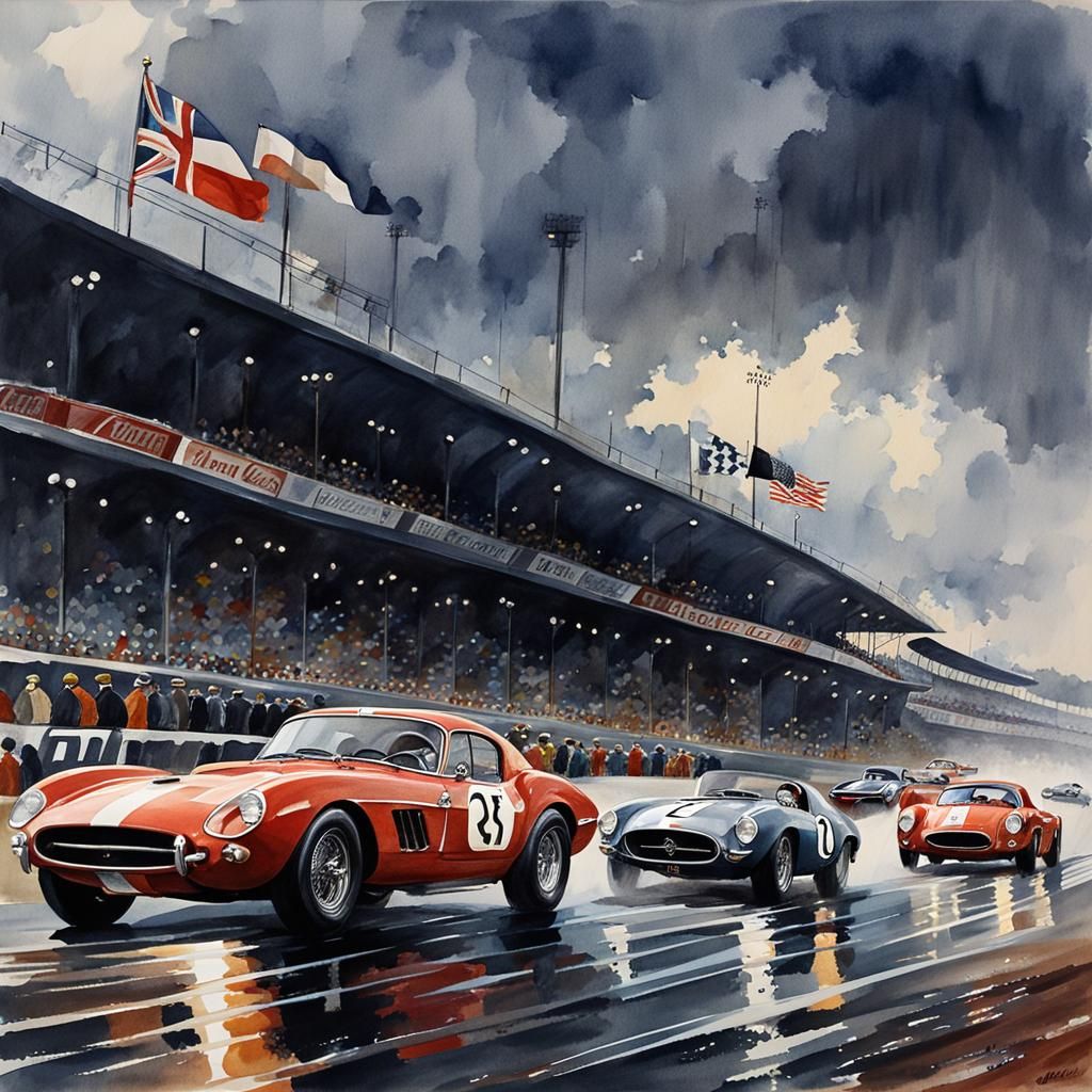Watercolor of 1960s vintage sports cars racing. - AI Generated Artwork ...