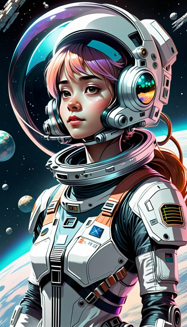 Surreal Biopunk Princess in Space, Manga Style - AI Art