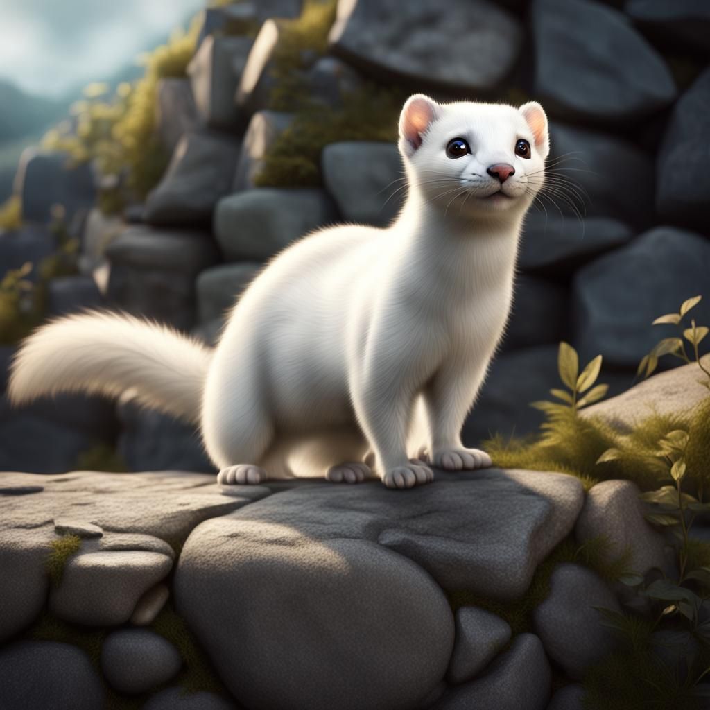 Little Watcher - Epic Cinematic Stoat on Stone Wall