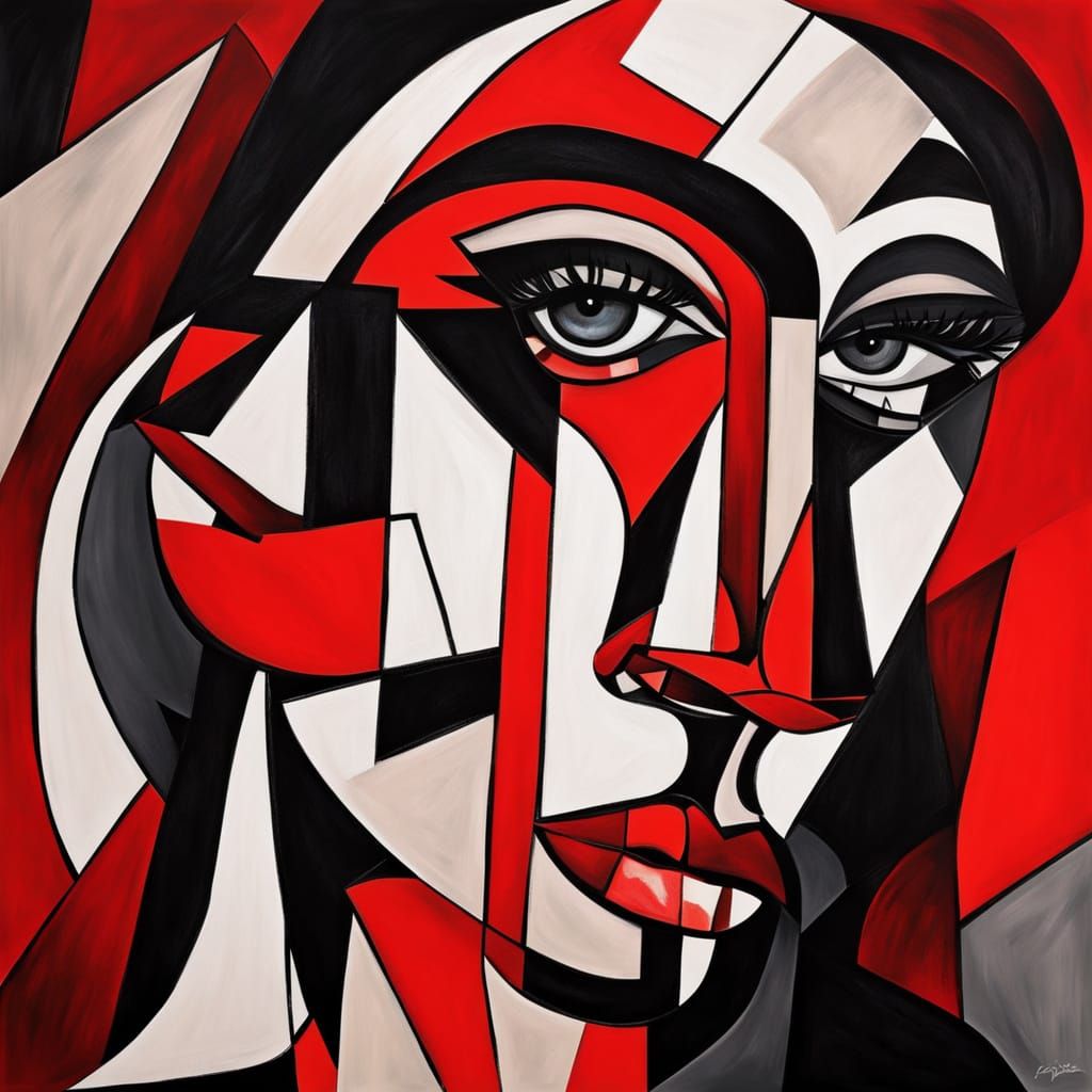 Surrealist Portrait in Red and Black, Inspired by ... - AI Art