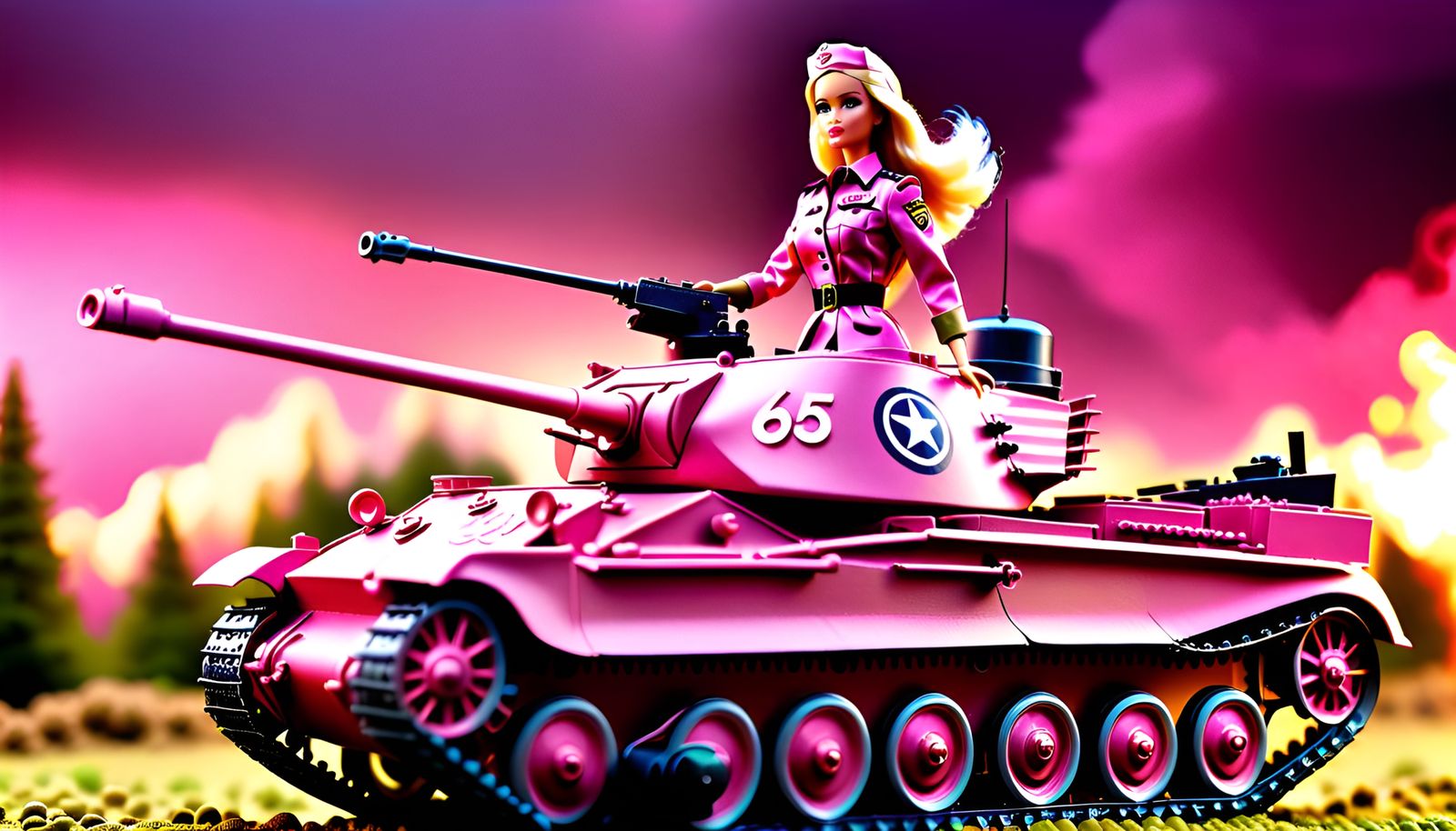 Captain Barbie Leads the Charge Driving a Sherman Tank - AI Generated ...