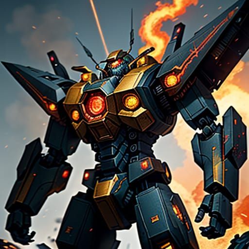 Magic Mecha City Destruction in Sci-Fi Digital Art - AI Art