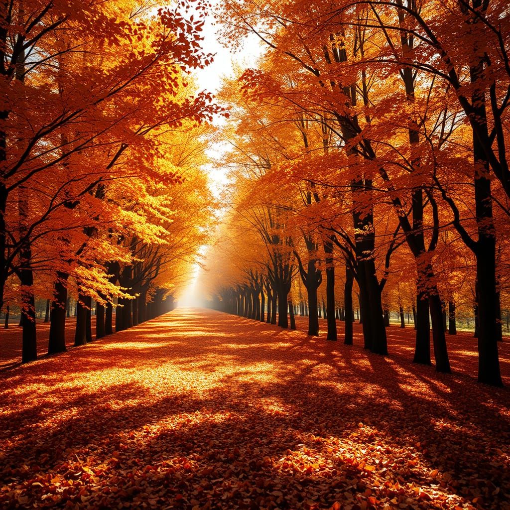 Maple Tree Tunnel - Golden Maple Tree Tunnel in Autumn Lands...