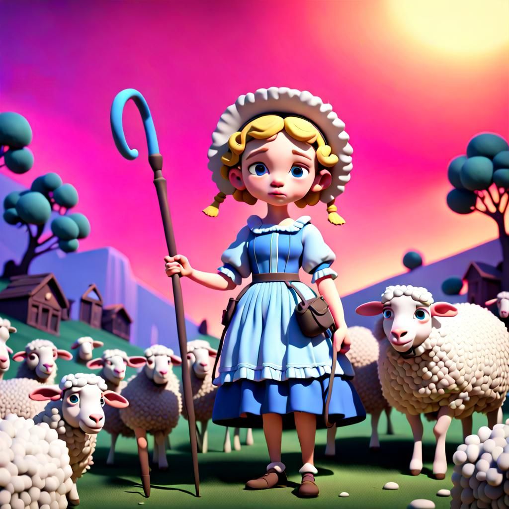 Little Bo Peep Searches for Lost Sheep in Vibrant ... - AI Art