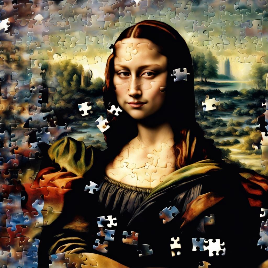 (unfinished_puzzle_missing_a_pieces_with_the_portrait_of_the Mona Lisa) - AI Generated Artwork ...
