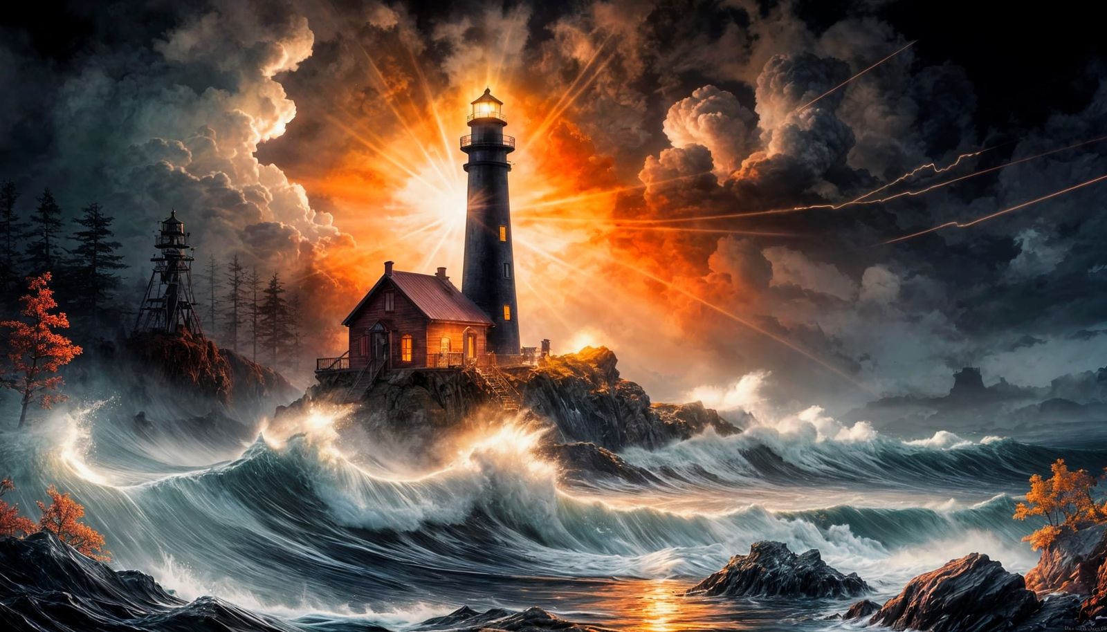 Hope Through the Tempest - Lighthouse Shines Through Turbule...