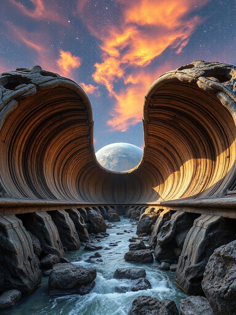 Folded-Wood Bridge Under Entropic Algorithm Alien Sky