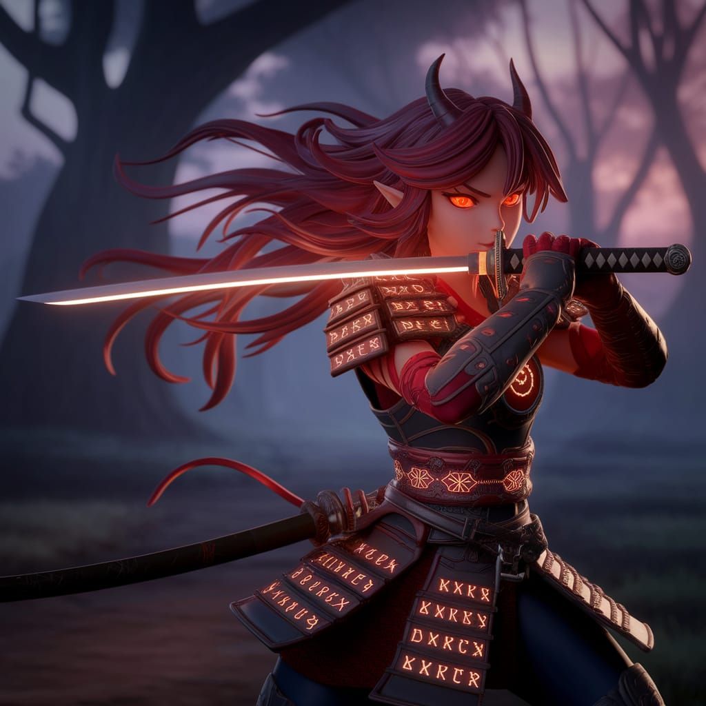 Ethereal Demon Girl in 3D Anime Style - AI Art