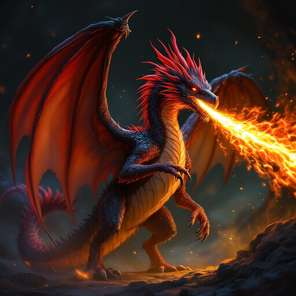Majestic Dragon Raptor with Fiery Breath and Iride... - AI Art