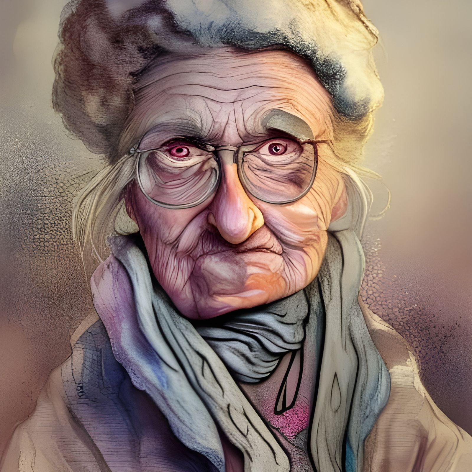 Illustration of an Old Woman - AI Generated Artwork - NightCafe Creator