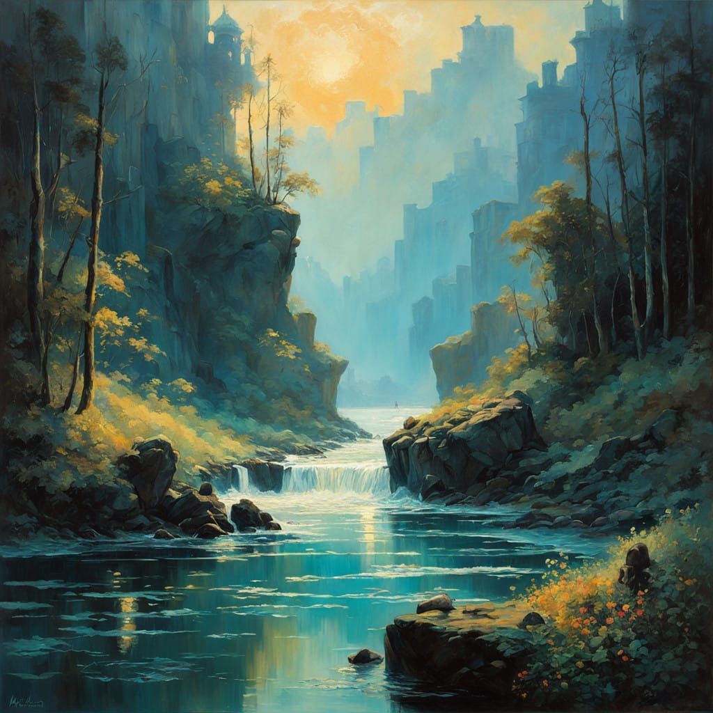 Sunset view by the lake - Luminous Lake Sunset in Impression...