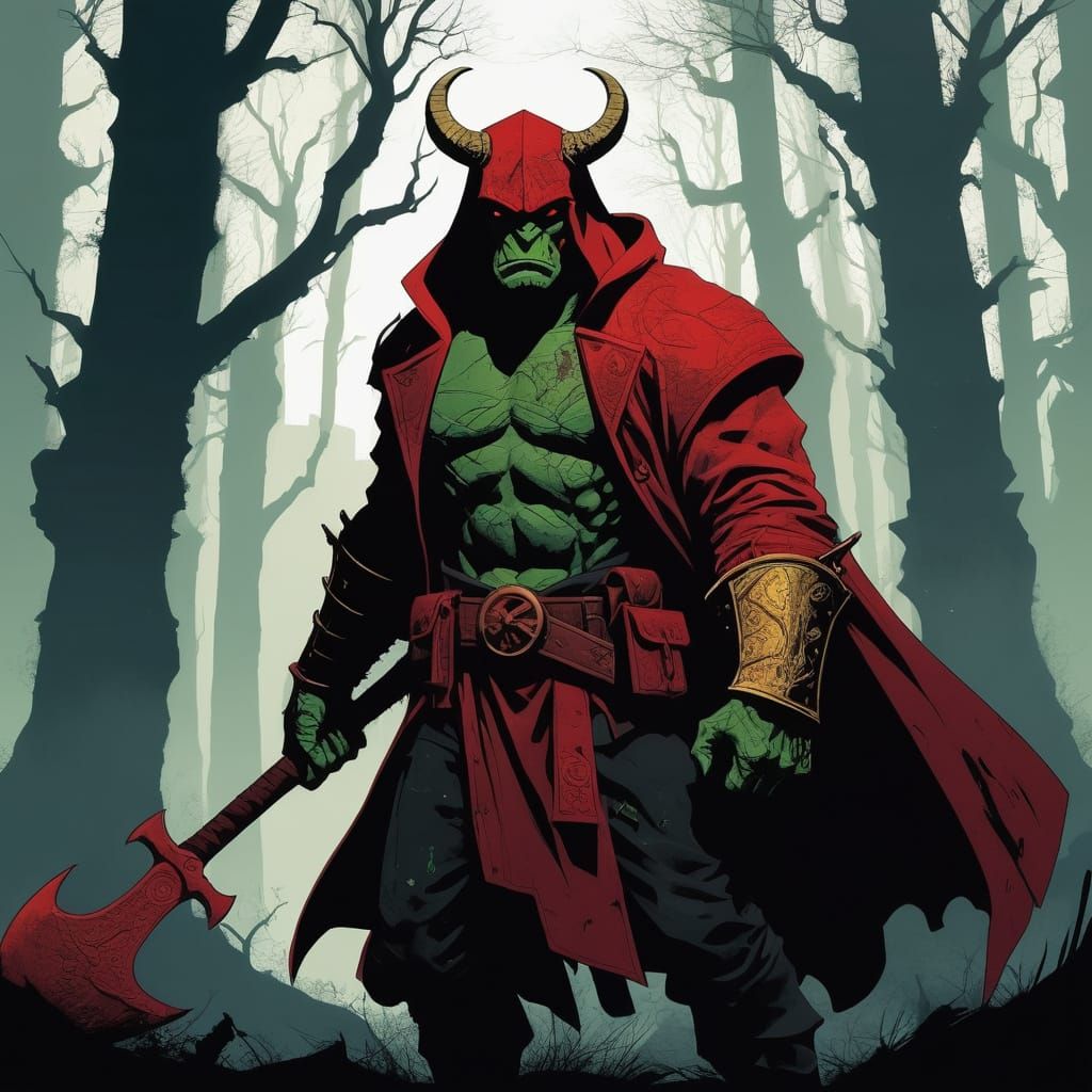 Mysterious Warrior in Crimson Robes Stands Tall in... - AI Art