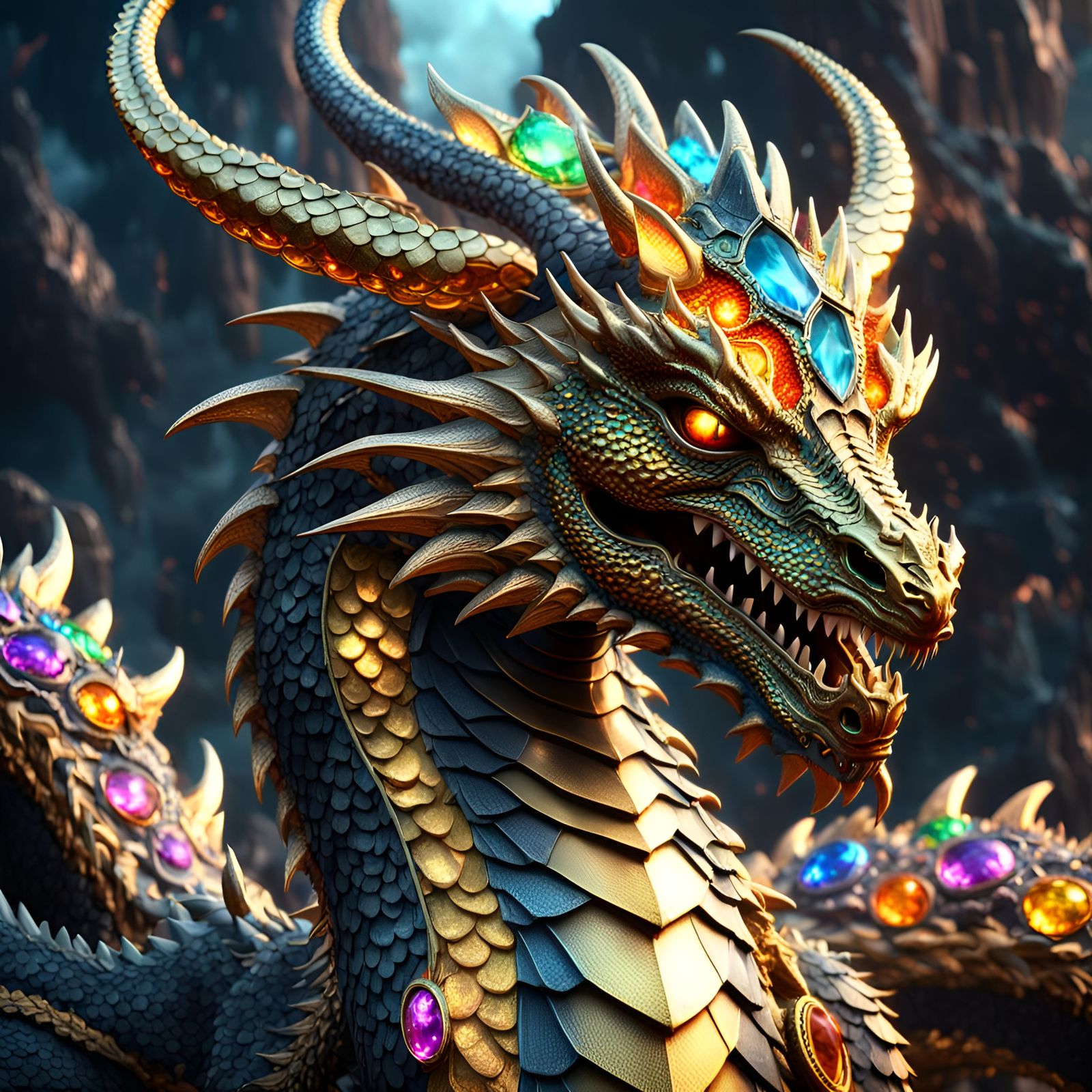 MULTI COLOR GEM ENCRUSTED DRAGON - AI Generated Artwork - NightCafe Creator
