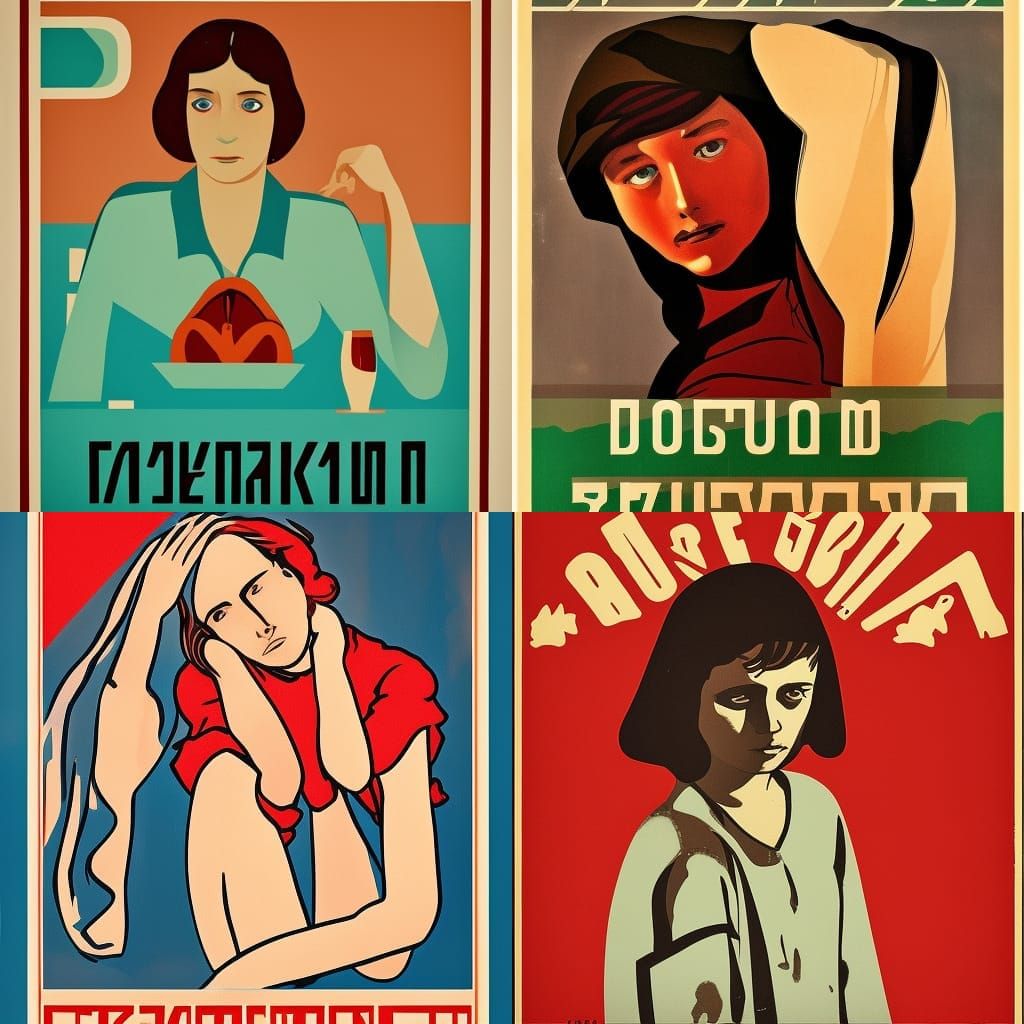 A starving sad girl, poster in the soviet union style - AI Generated ...