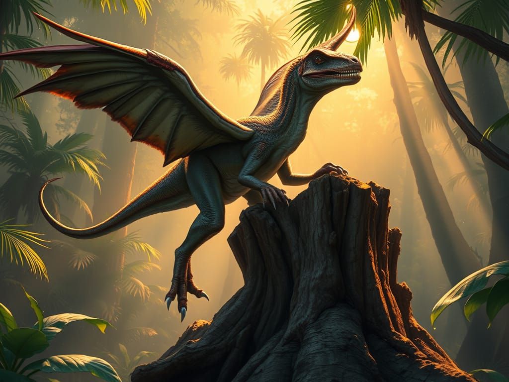 Ancient Winged Lizard - Fantastical Jungle Predator in Fraz...